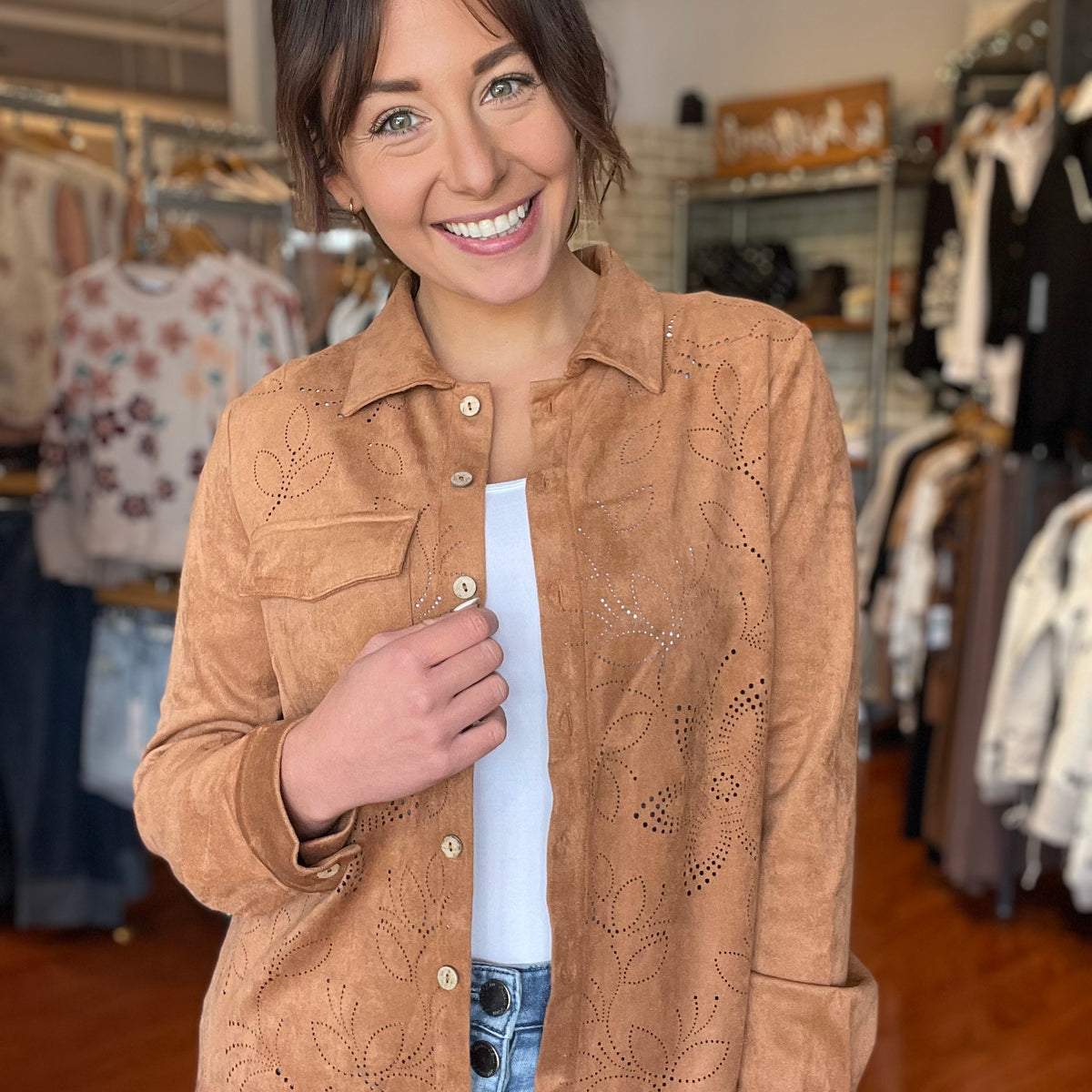 Laser Cut Suede Blazer – Mainstream-GoldenValley