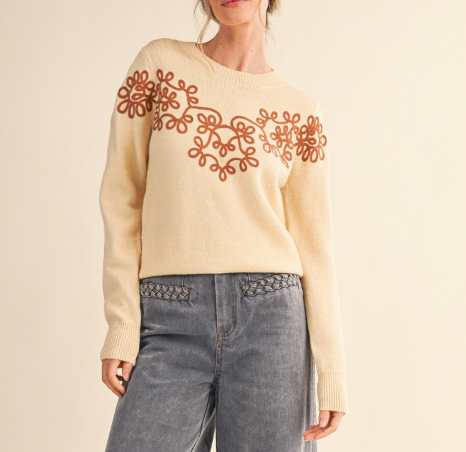Floral Knit Design Pullover Sweater – Mainstream-GoldenValley